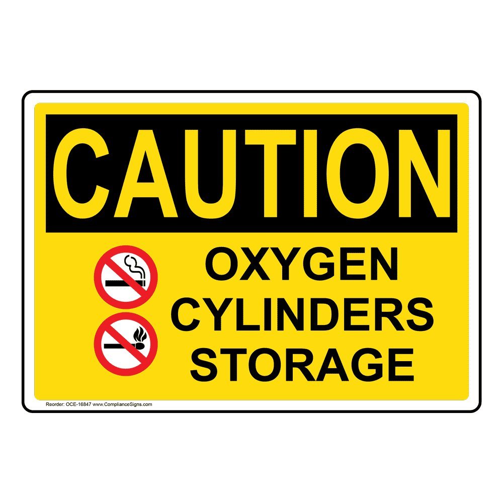 Amazon.com: ComplianceSigns.com CAUTION Oxygen Cylinders Storage OSHA ...
