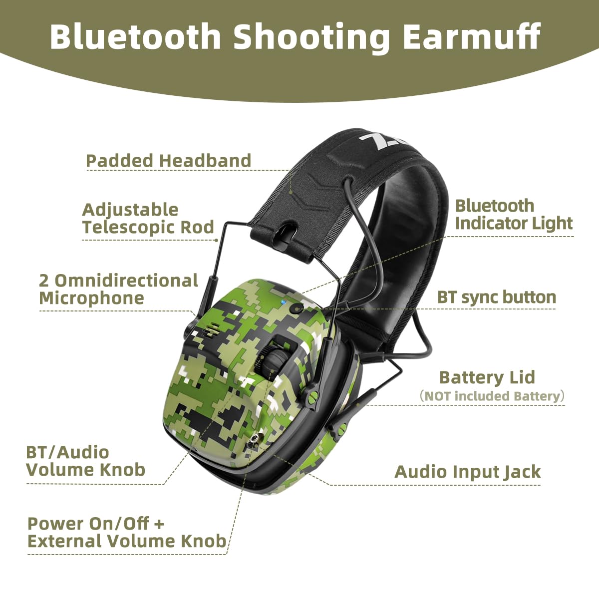 ZOHAN 035 Bluetooth 5.0 Shooting Ear Protection Earmuff, Active Noise ...