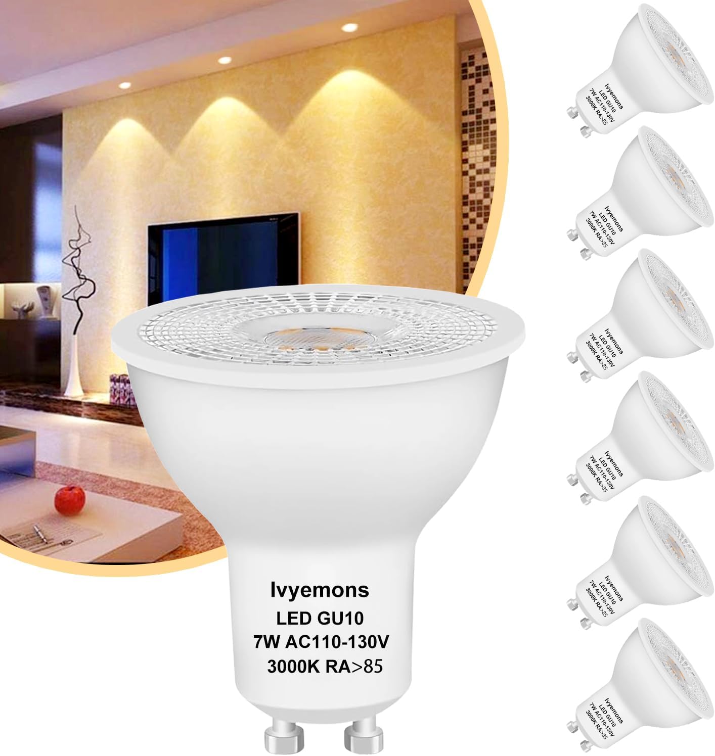 Amazon.com: Ivyemons GU10 LED Dimmable Bulb 3000K Warm White Flicker ...