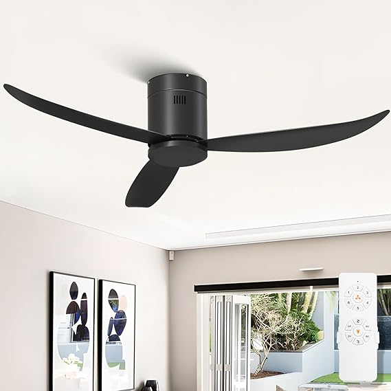Frstem 52" Flush Mount Ceiling Fan No Light with Remote Control, Modern ...