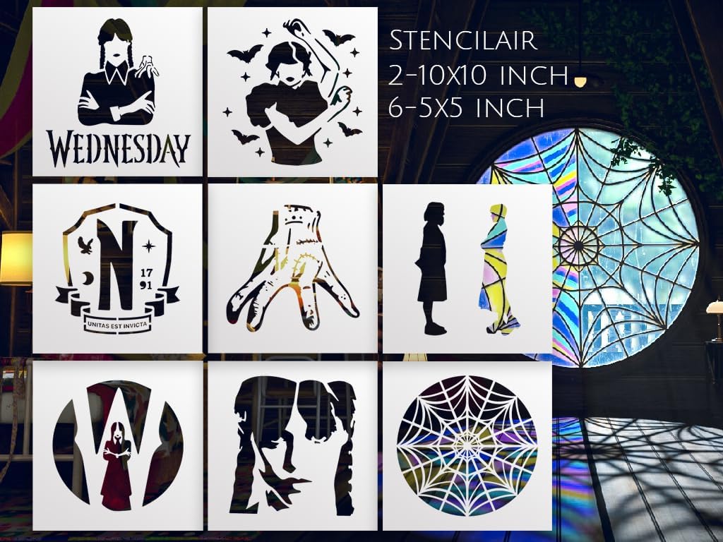 Amazon.com : Halloween Stencil Kit (8-Pack) – Wednesday-Inspired ...