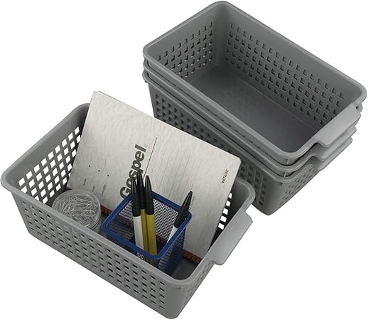 Amazon.com: Doryh Plastic Storage Baskets Set, Grey, 4 Packs Small ...