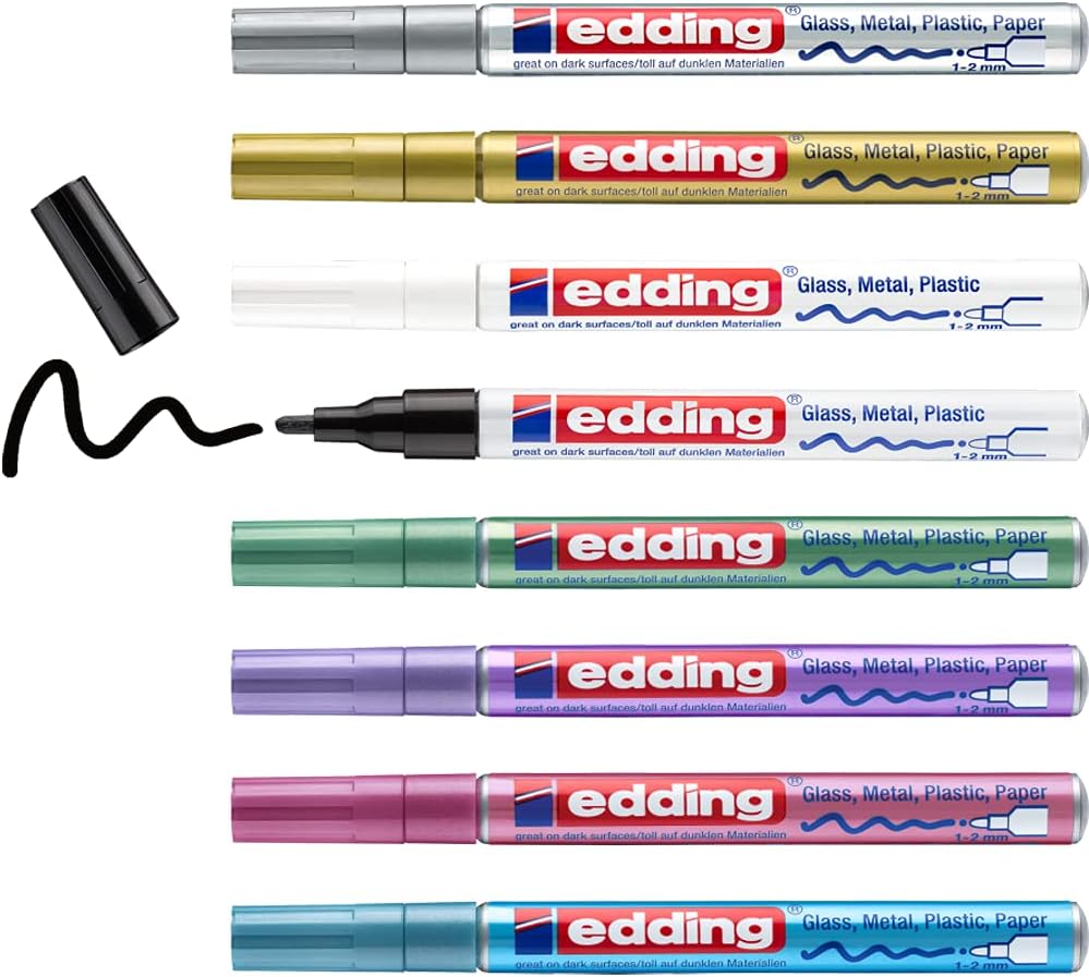 edding 751 Glanzlackmarker - schwarz, weiß, gold, silber, kupfer - 5er ...