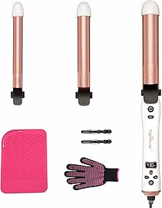 TOP4EVER Fer à friser rotatif automatique 3 en 1 avec baguette interchangeable (1,9 cm, 2,5 cm ...