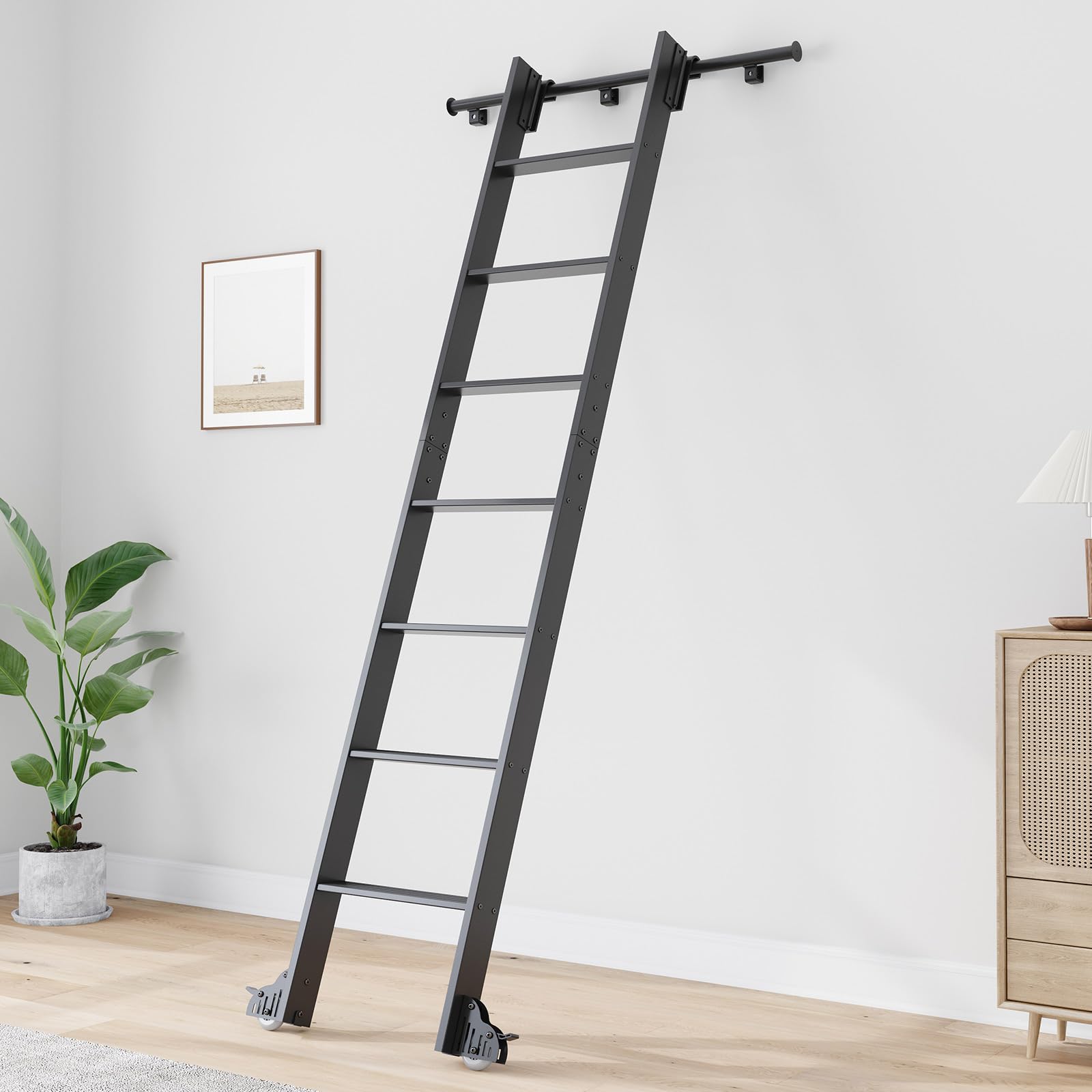 Snapklik.com : Fredbeck 8ft Rolling Library Aluminium Step Ladder 96"