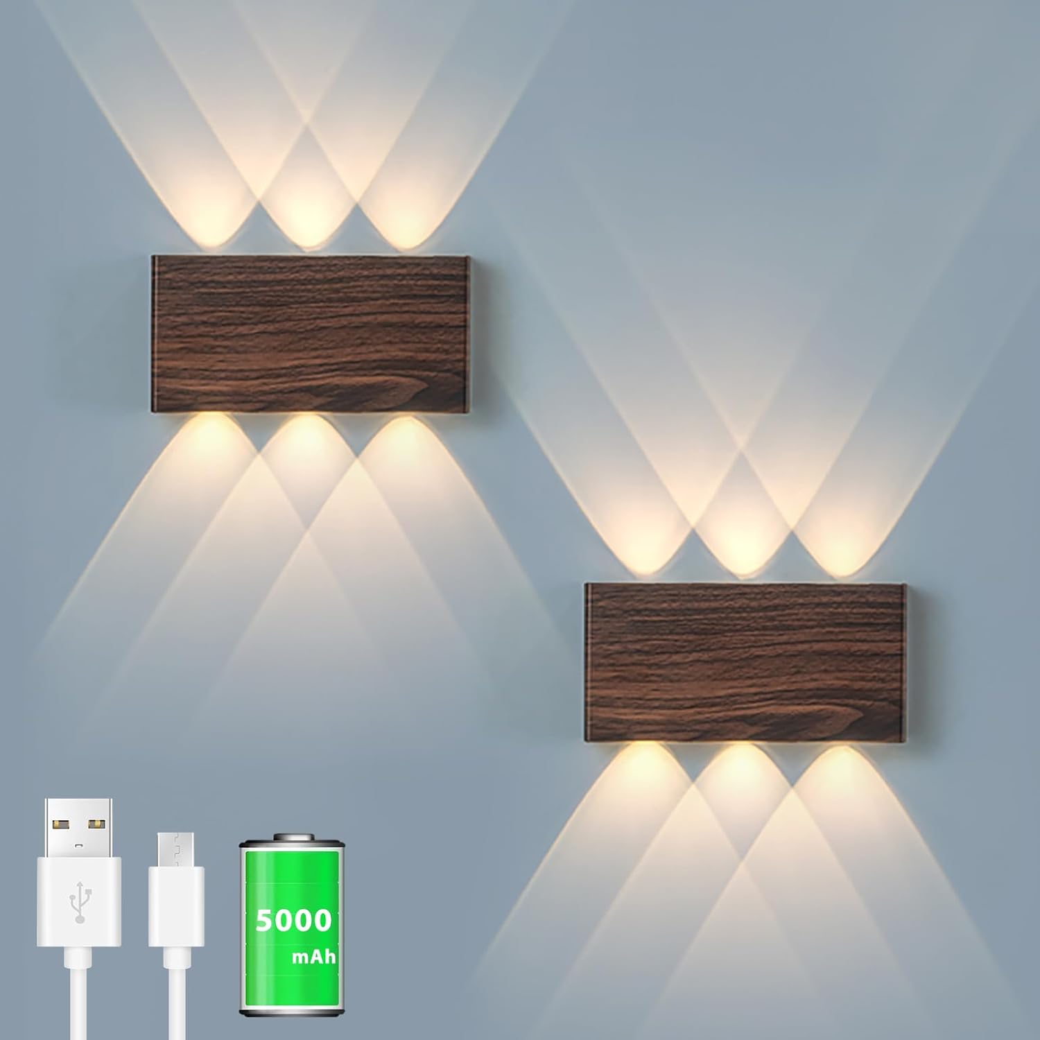 2 Pcs LED Magnetic Wall Sconce Lights,5000mAh Wireless Bedside Wall ...