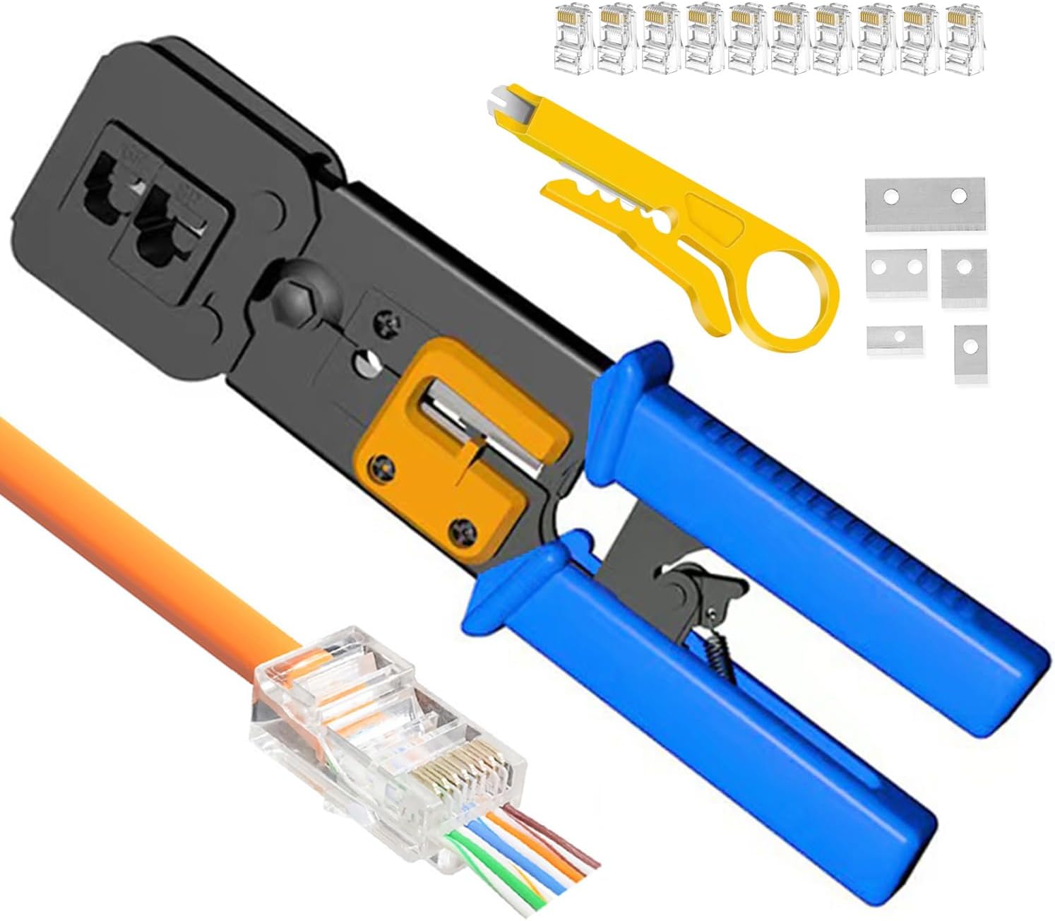 Pass Through RJ45 Crimp Tool, Ratcheting Ethernet Crimping Tool Kit ...