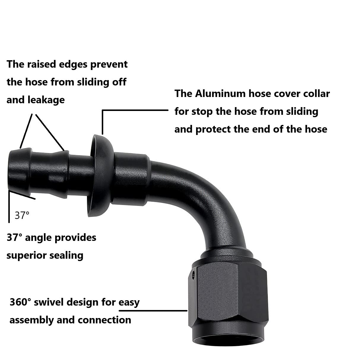 Aluminum Fuel Line Fittings YSIL 8AN To 1/2" Hose Barb 90 Degree Swivel ...