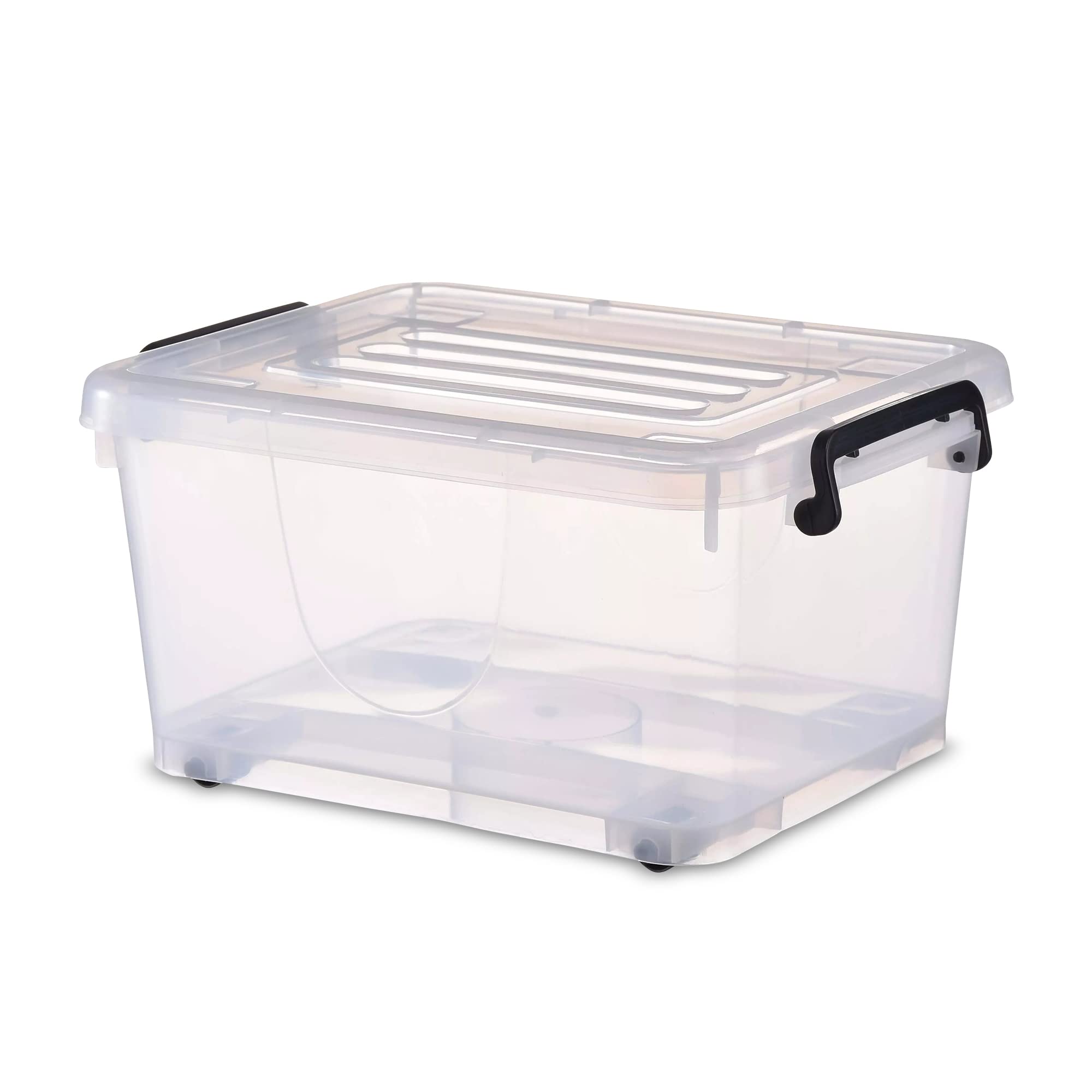 Buy 110 L Storage plastic box with lid and wheels, for moving, lockable ...
