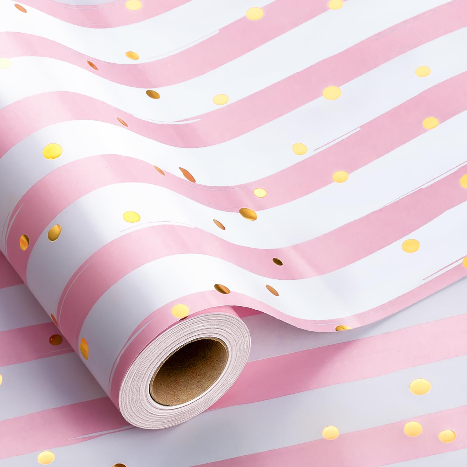 Amazon.com: MAYPLUSS Pink Stripe Wrapping Paper Roll - 17 Inch X 33 ...
