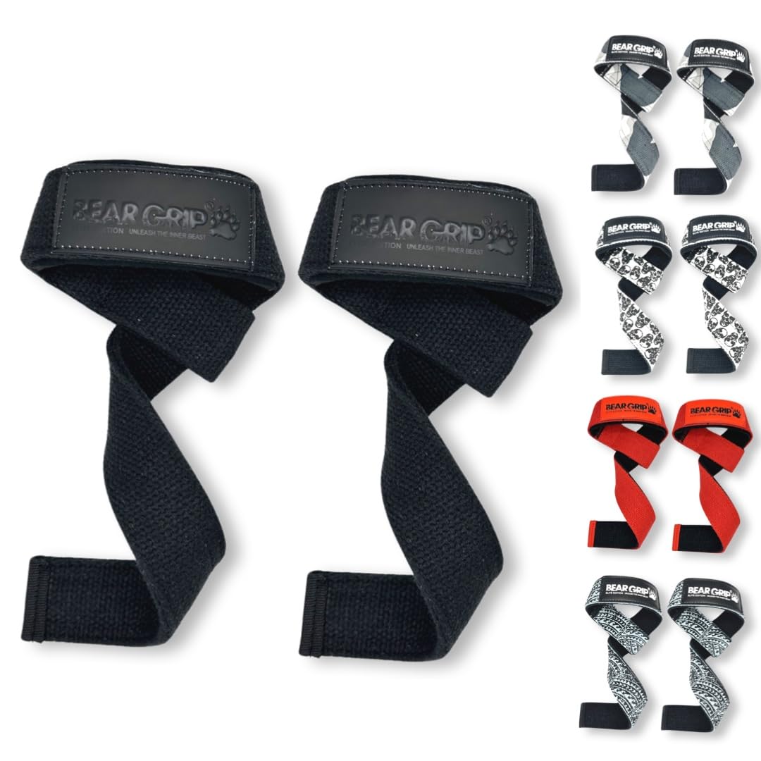 BEAR GRIP - Premium Dual Ply Lifting Straps, Elite Edition (Black ...