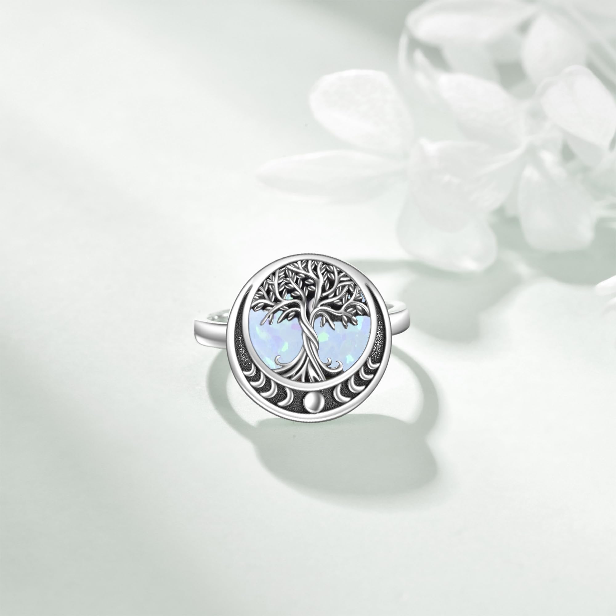 Snapklik.com : Sterling Silver Opal Moon Phase Tree Of Life Ring Family ...