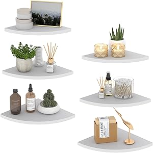 HORLIMER White Corner Shelf Unit Set of 6, Wooden Floating Corner ...