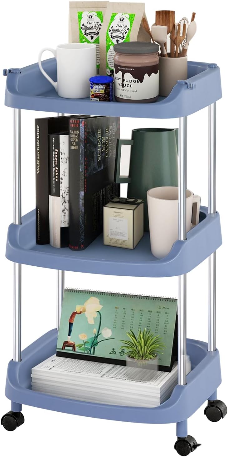 Amazon.com: Vevor 3-Tier Plastic Rolling Utility Cart with Handle ...