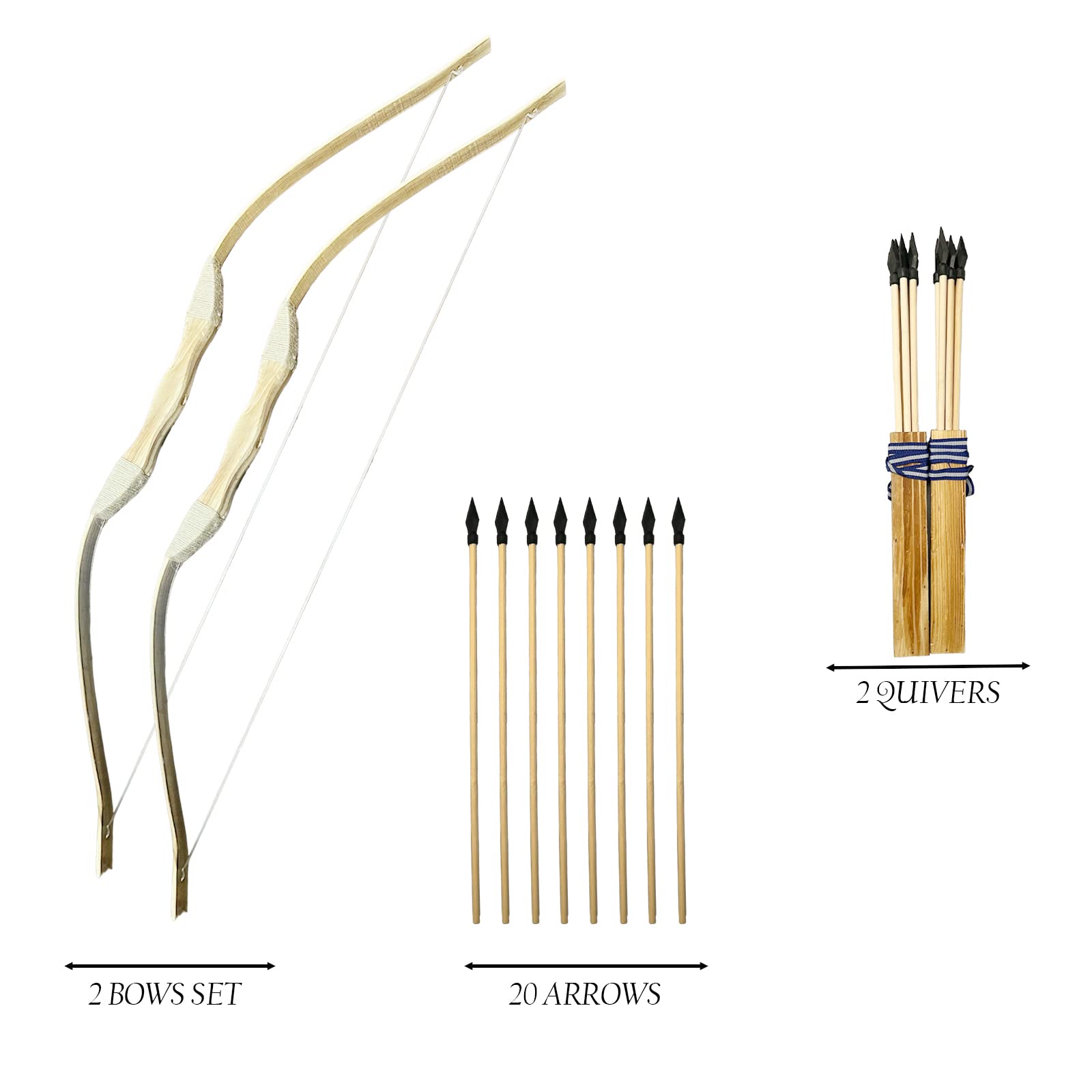 Wooden Bow and Arrow Set - 2 PCS Set Toy Bow and Arrow, 2 Bows 2 ...