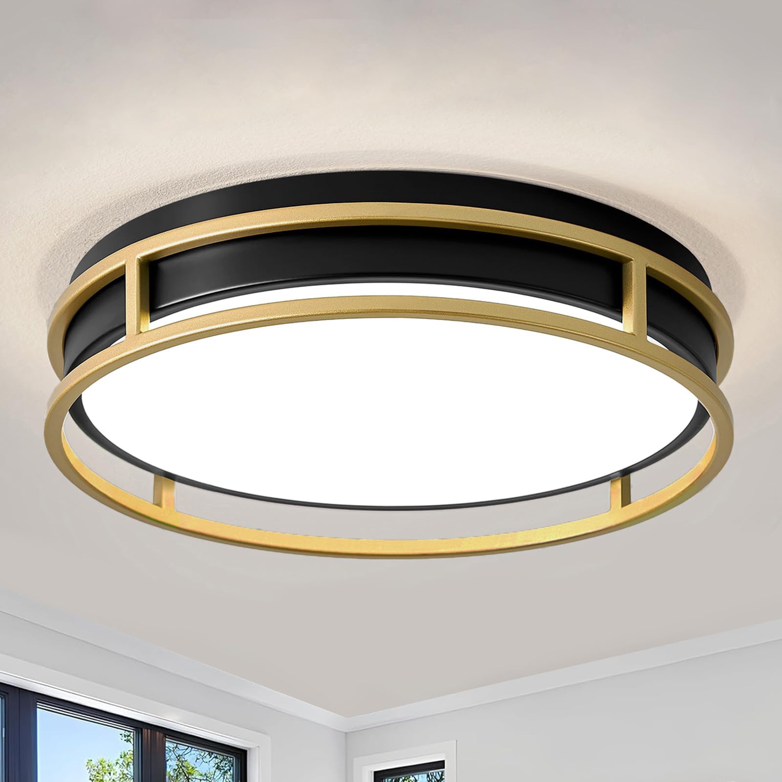 Canarm Rexton 2-Light Flush Mount Ceiling Light, Matte Black & Gold ...
