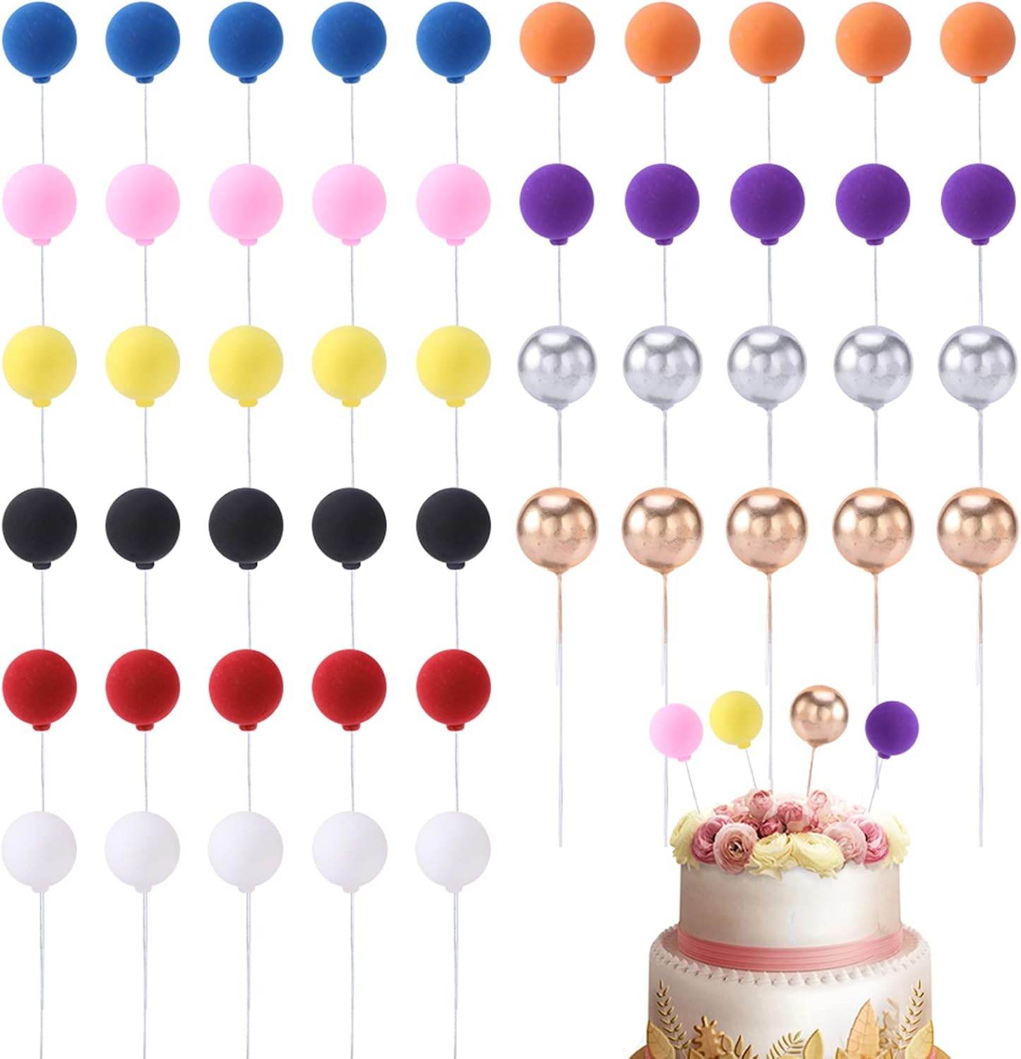 Amazon.com: 50pcs Balloon Cake Toppers,Colorful Balloon Cake Toppers ...