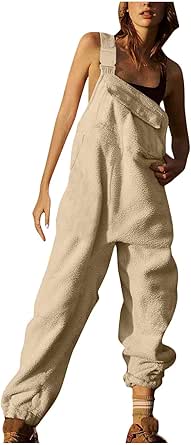Fleece Overalls Women Fuzzy Warm Winter Loose Casaul Dungarees For ...