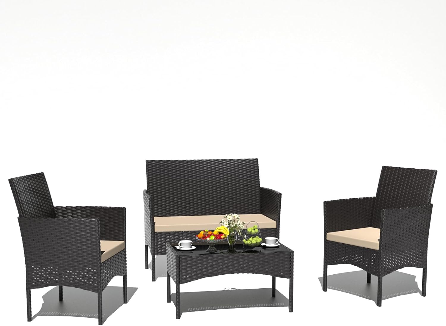 Amazon.com: ASJMR 4 Piece Patio Rattan Conversation Set, Outdoor Rattan ...