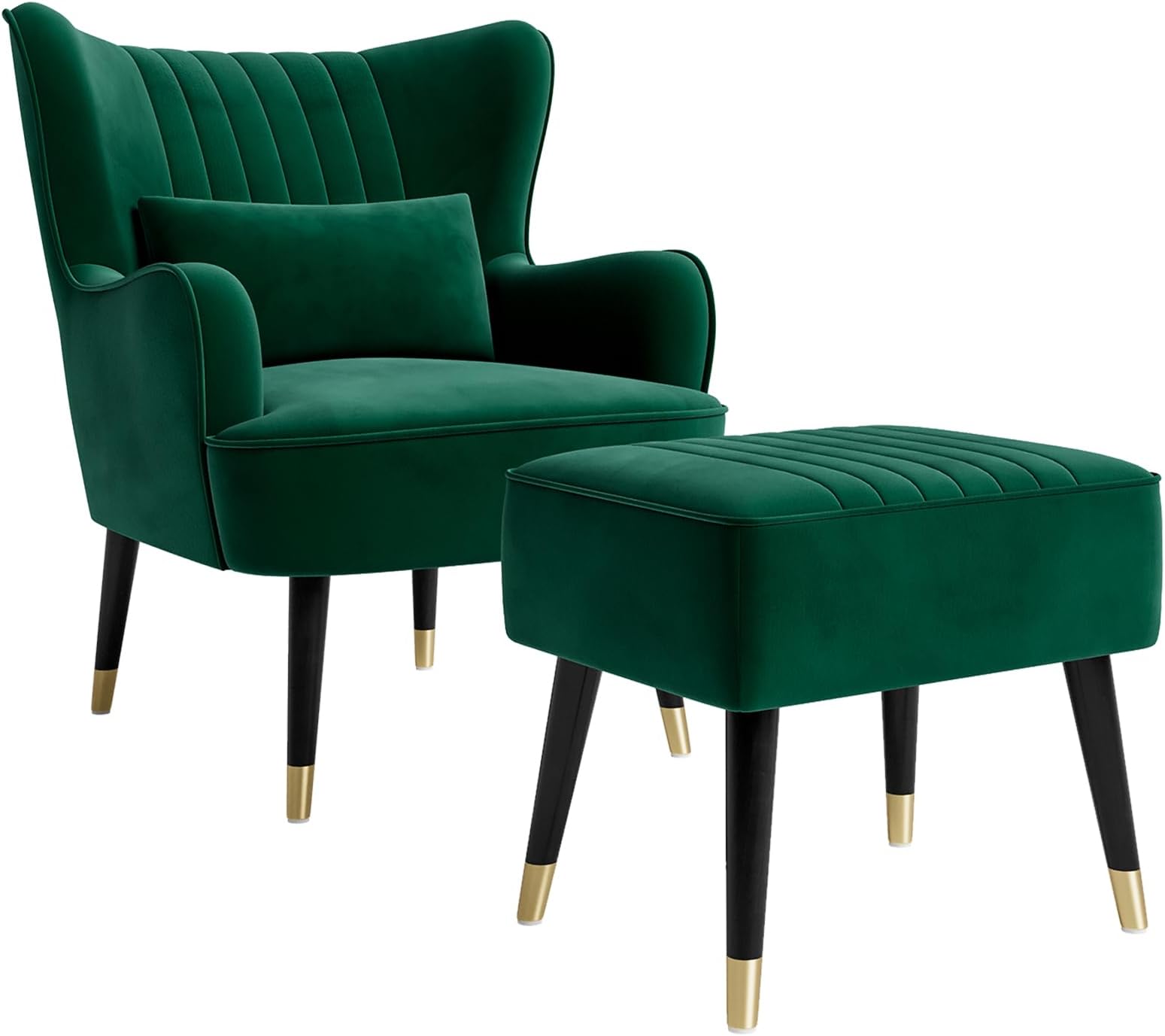 Modern Quilted Accent Gold Plush Velvet Wingback Chair – Comfortable ...