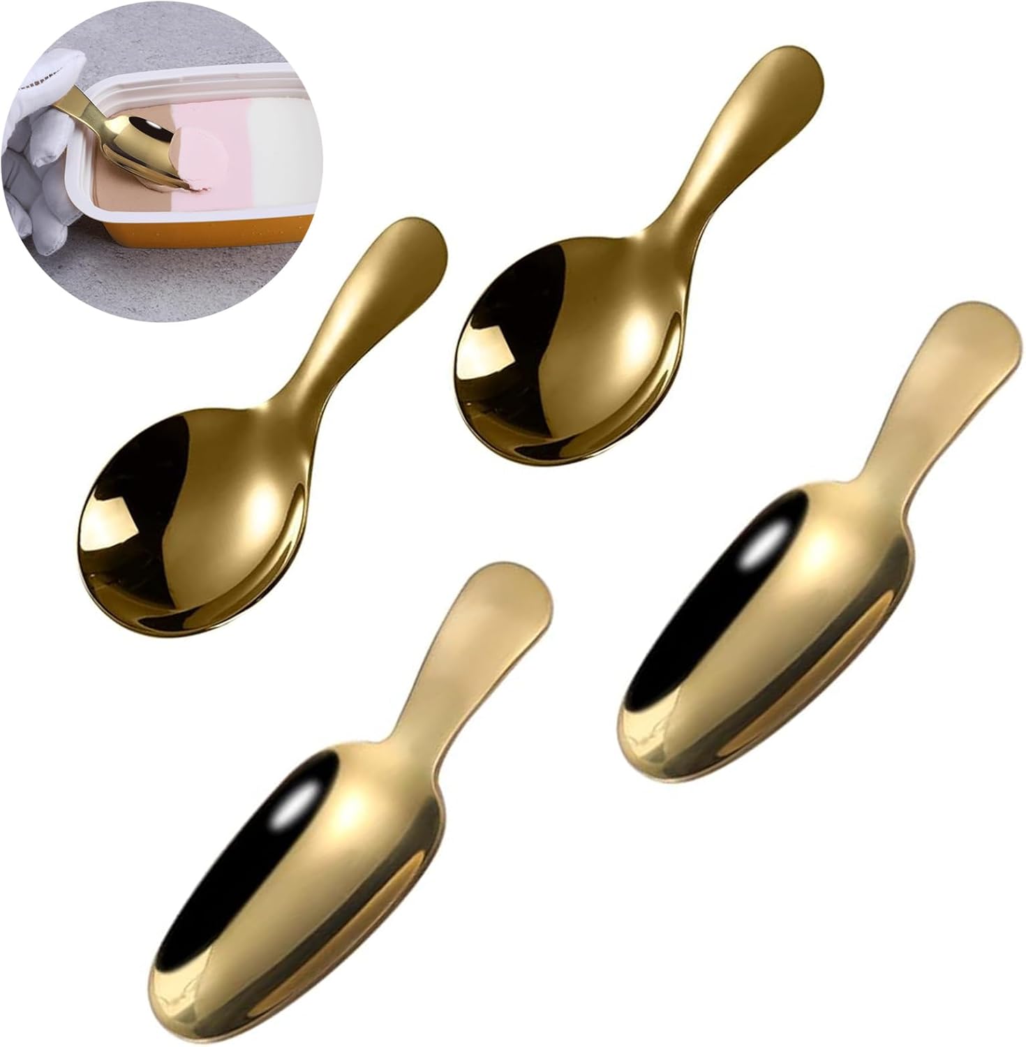 4Pcs Short Handle Spoons Stainless Steel Dessert Spoon Gold Condiments ...