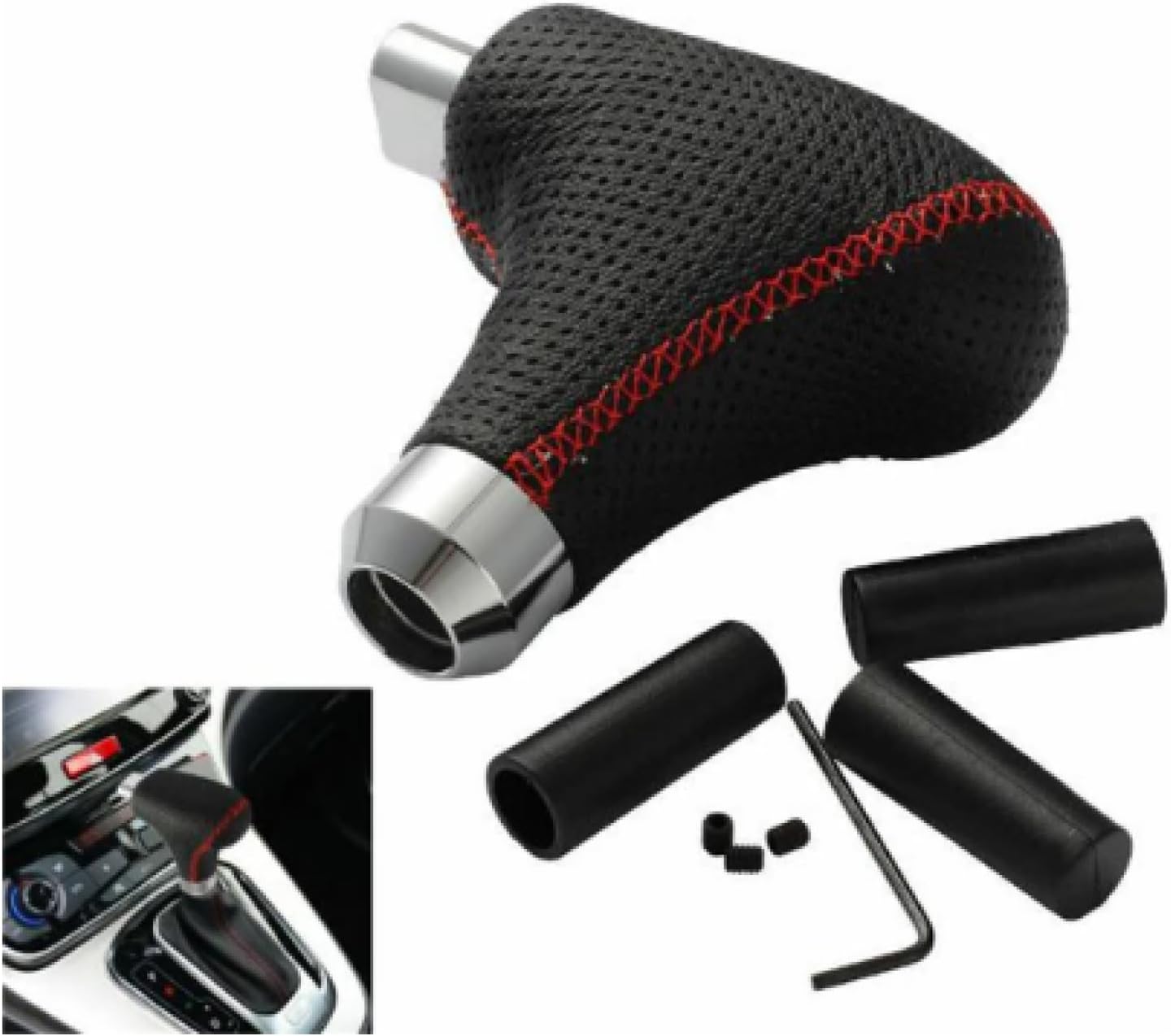 EAUSO Universal Leather Car Gear Shifter Shift Knob Handle with Button ...