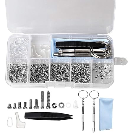 Amazon.com: Eyeglasses Repair Kit, 1100Pcs Tiny Screws and 5 Pairs Nose ...