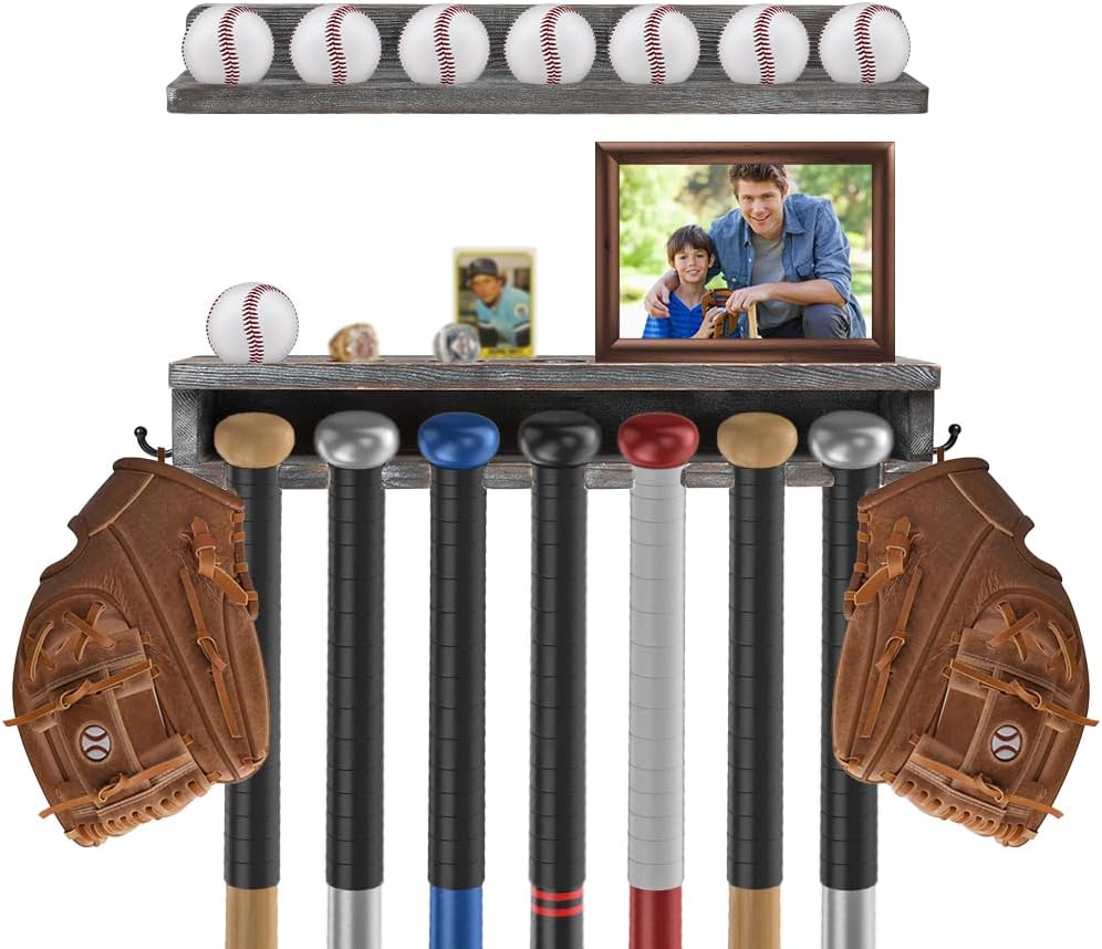 Amazon.com: Wooden Baseball Bat Display Rack: Wall Mount Baseball Bat ...