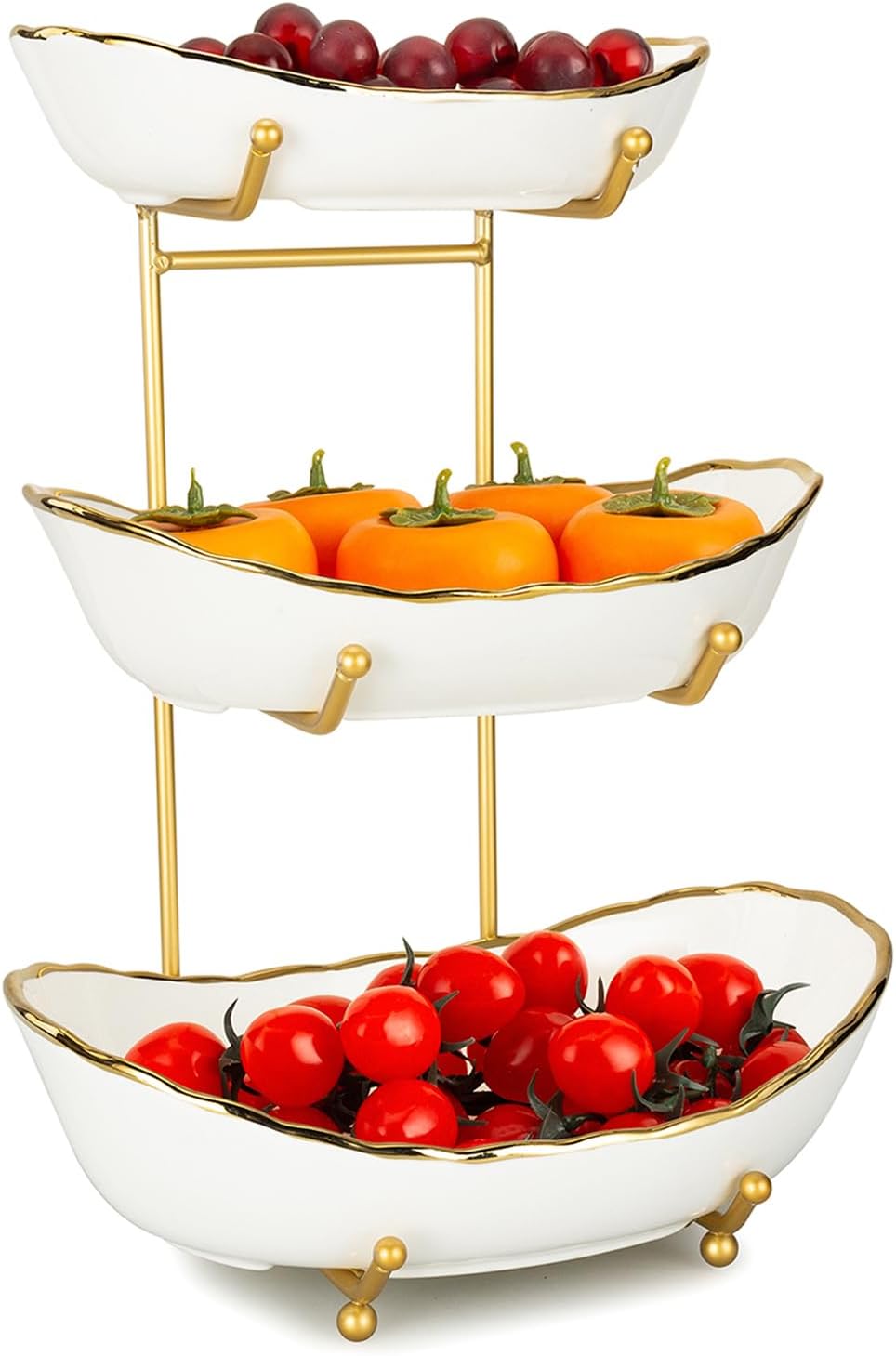 Amazon.com: MEIGLQEA White Ceramic 3 Tier Modern Fruit Bowl with Metal ...