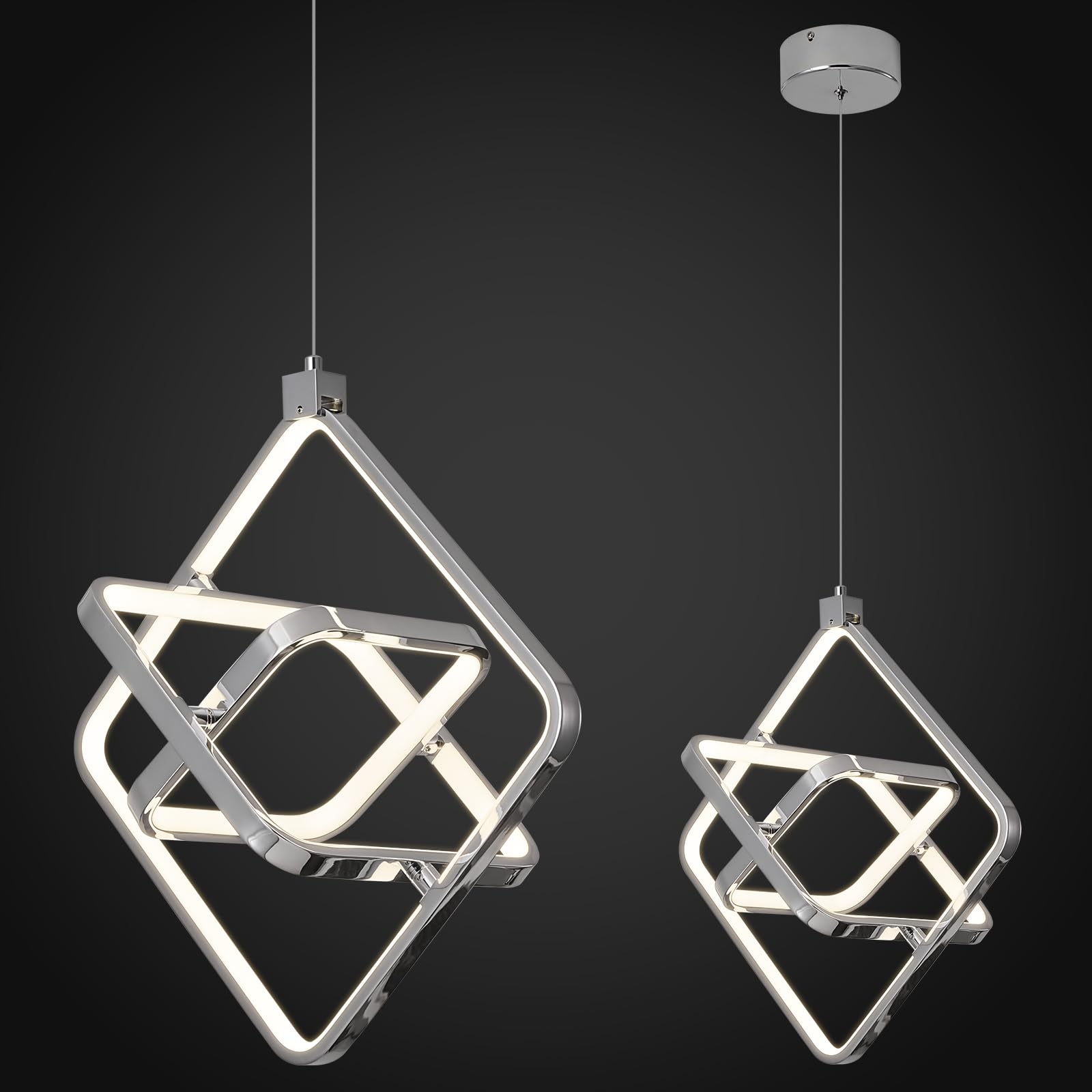 Modern LED Chandelier Chrome Rectangular Pendant Light Fixtures 4000K ...