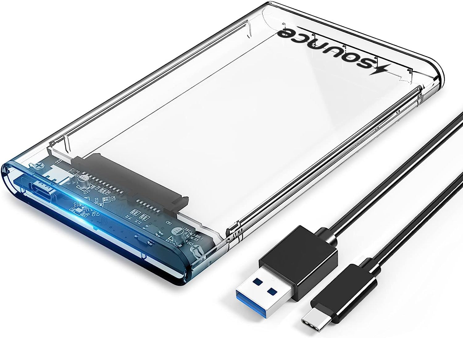 Sounce 2.5" SATA SSD Enclosure Transparent Case, SATA to USB C 3.1 Tool ...