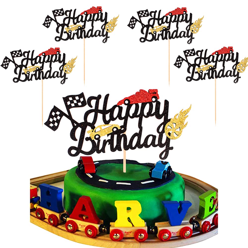 5pcs Racing Car Birthday Cake Topper Hat Happy Birthday Car ...