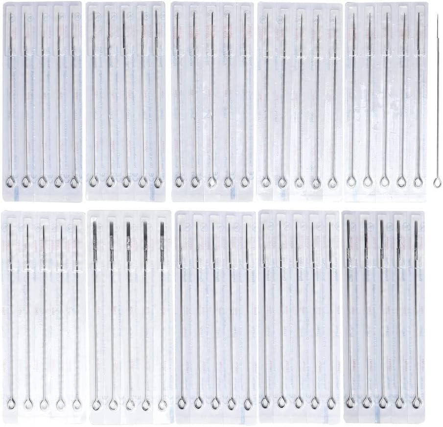 nuoshen 50PCS Mixed Tattoo Needles Set,Stainless Steel Piercing Needles ...