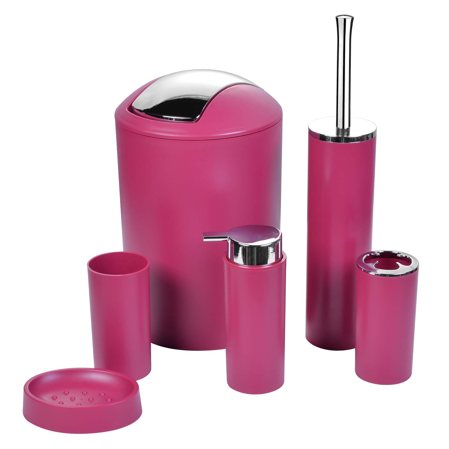 Bathroom Accessories Set 6 Piece - Trash Can, Toothbrush Holder ...