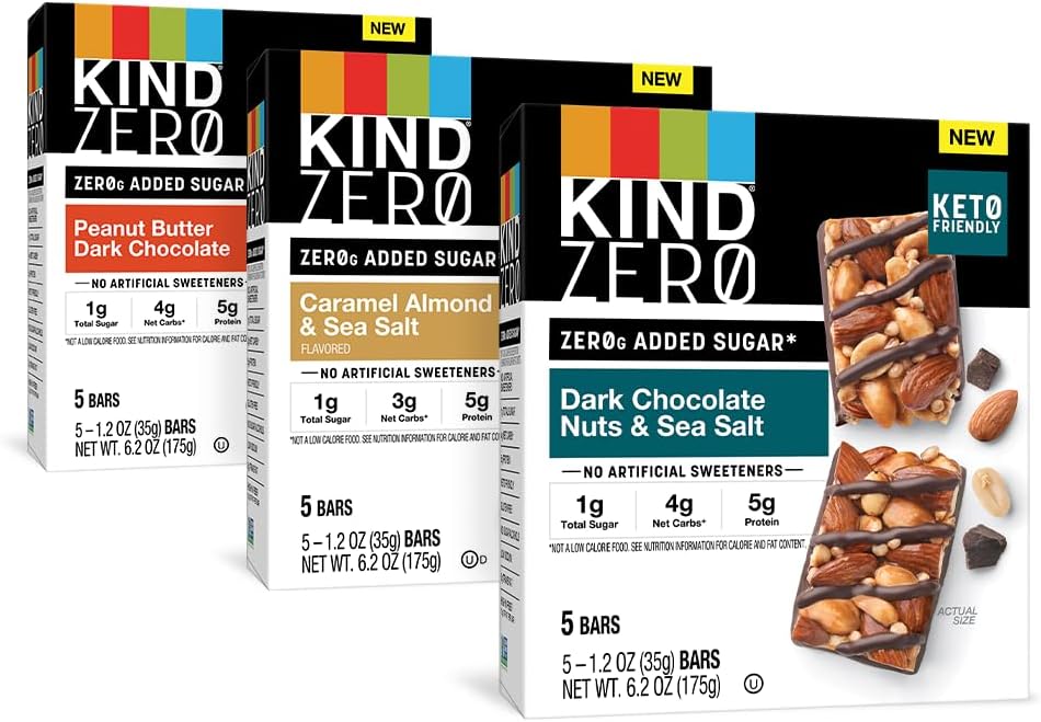 Amazon.com: KIND ZERO Added Sugar Bars, Variety Pack, Dark Chocolate ...