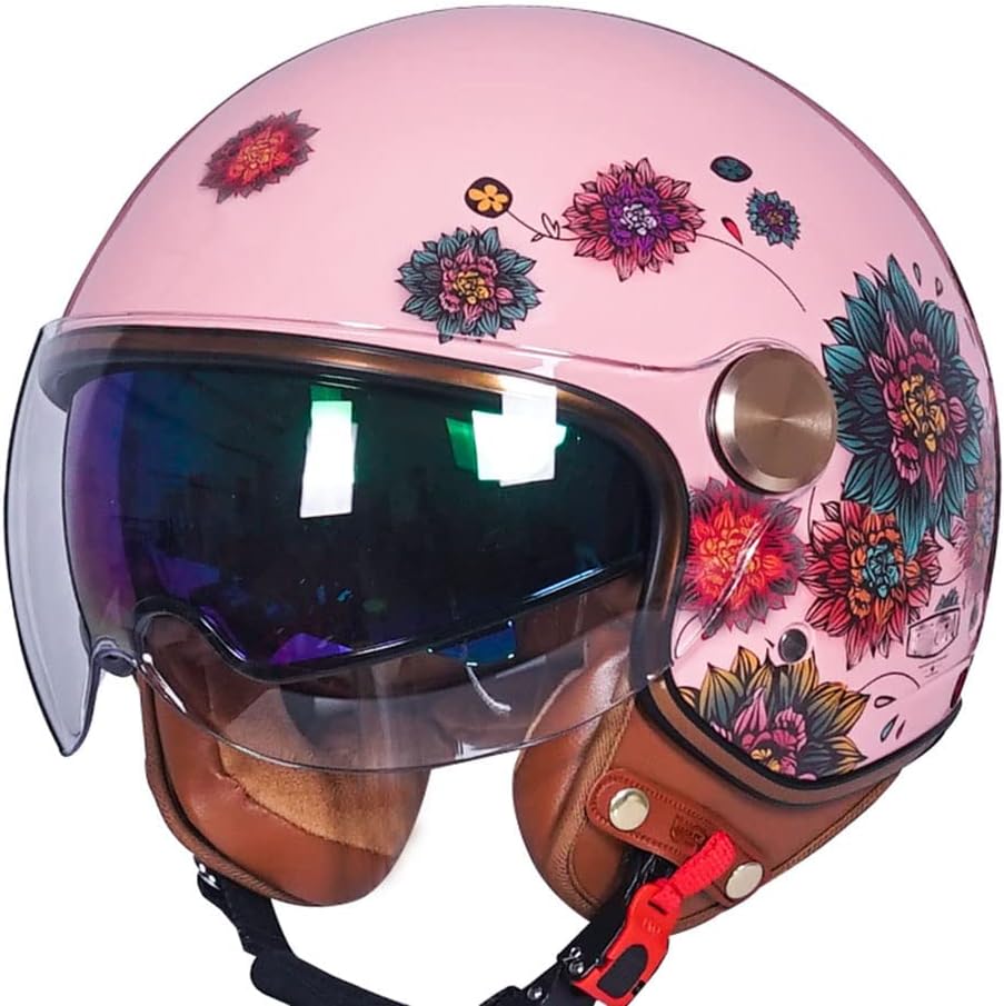 Amazon.com: Women Open Face Motorcycle Vespa Helmet with Flower, 3/4 ...