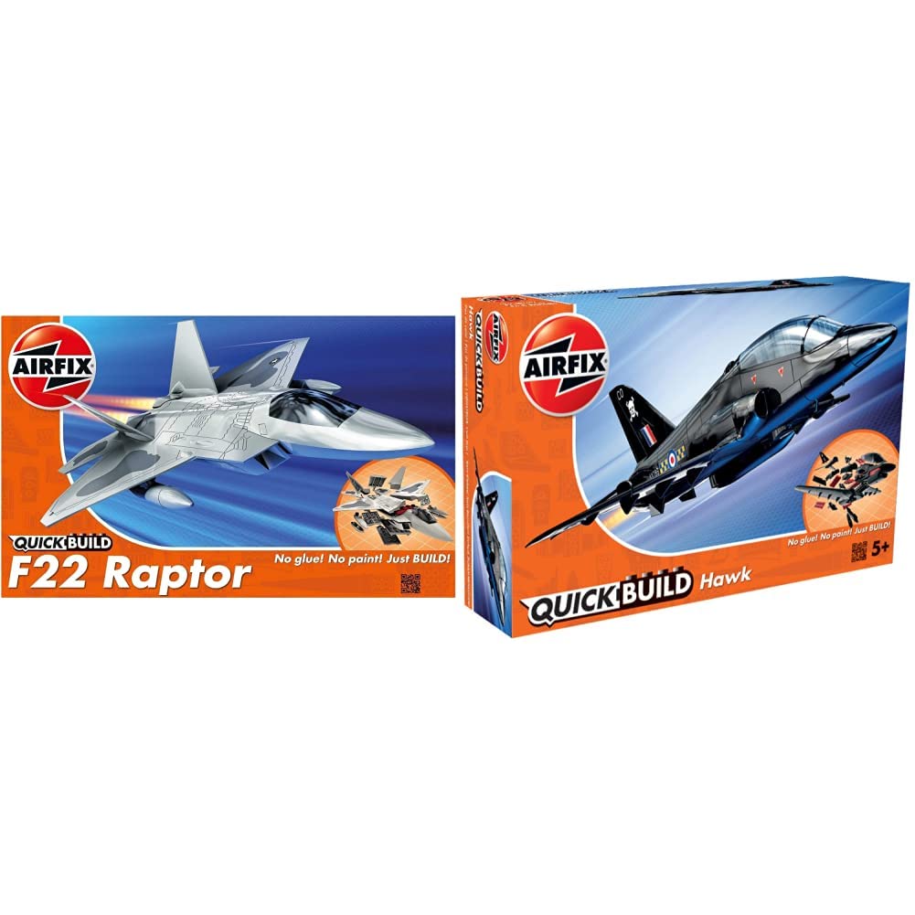 Airfix Quick Build F22 Raptor Aircraft Model Kit & J6003 Quick Build BAe Hawk Aircraft Model Kit ...