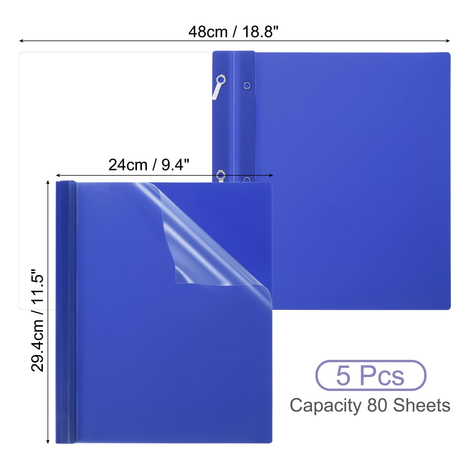 PATIKIL Plastic Report Covers with Prong, 5 Pcs 80 Sheet Capacity Clear ...