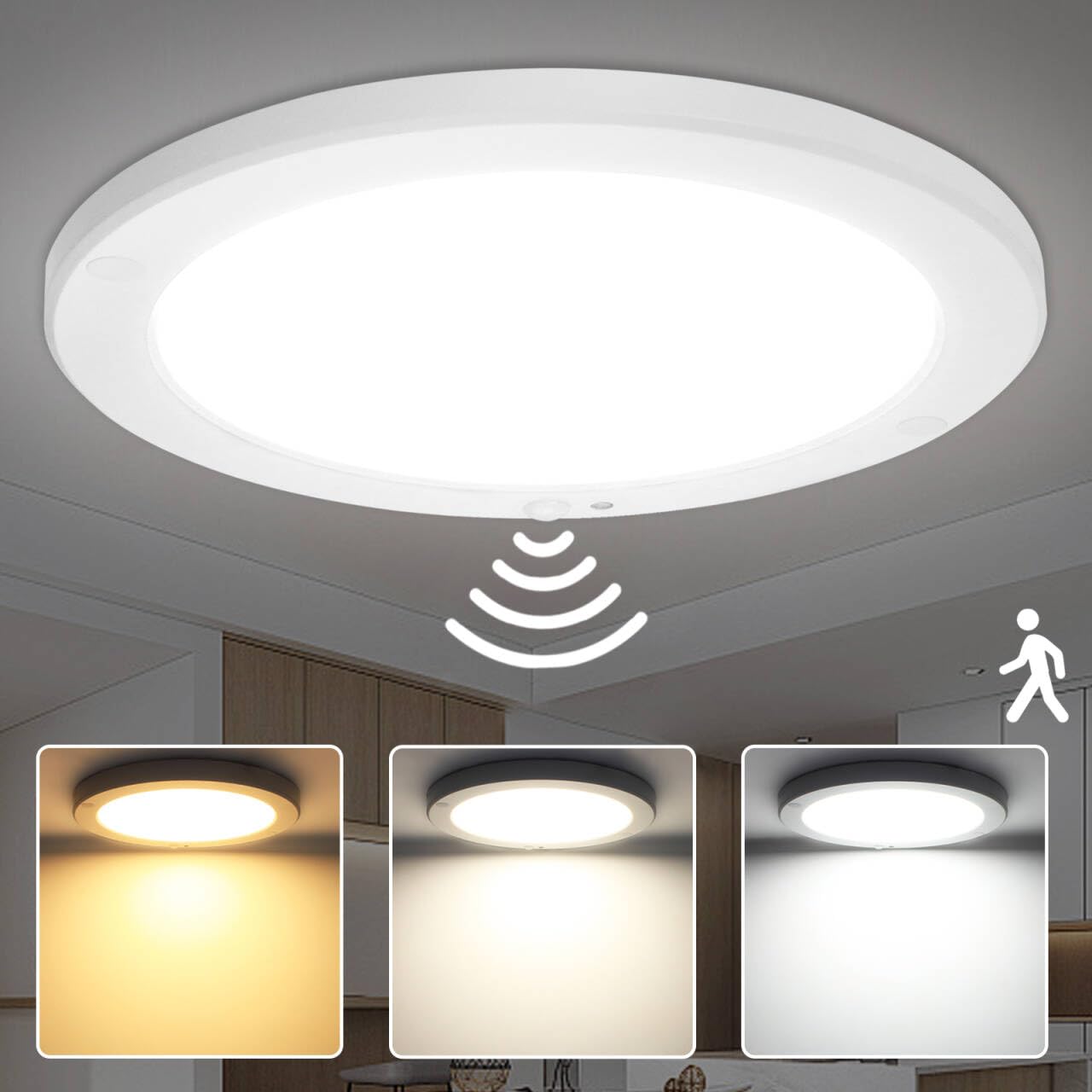 HiBay 18W Motion Sensor Ceiling Light Indoor, 3CCT 3000K/4500K/6000K ...