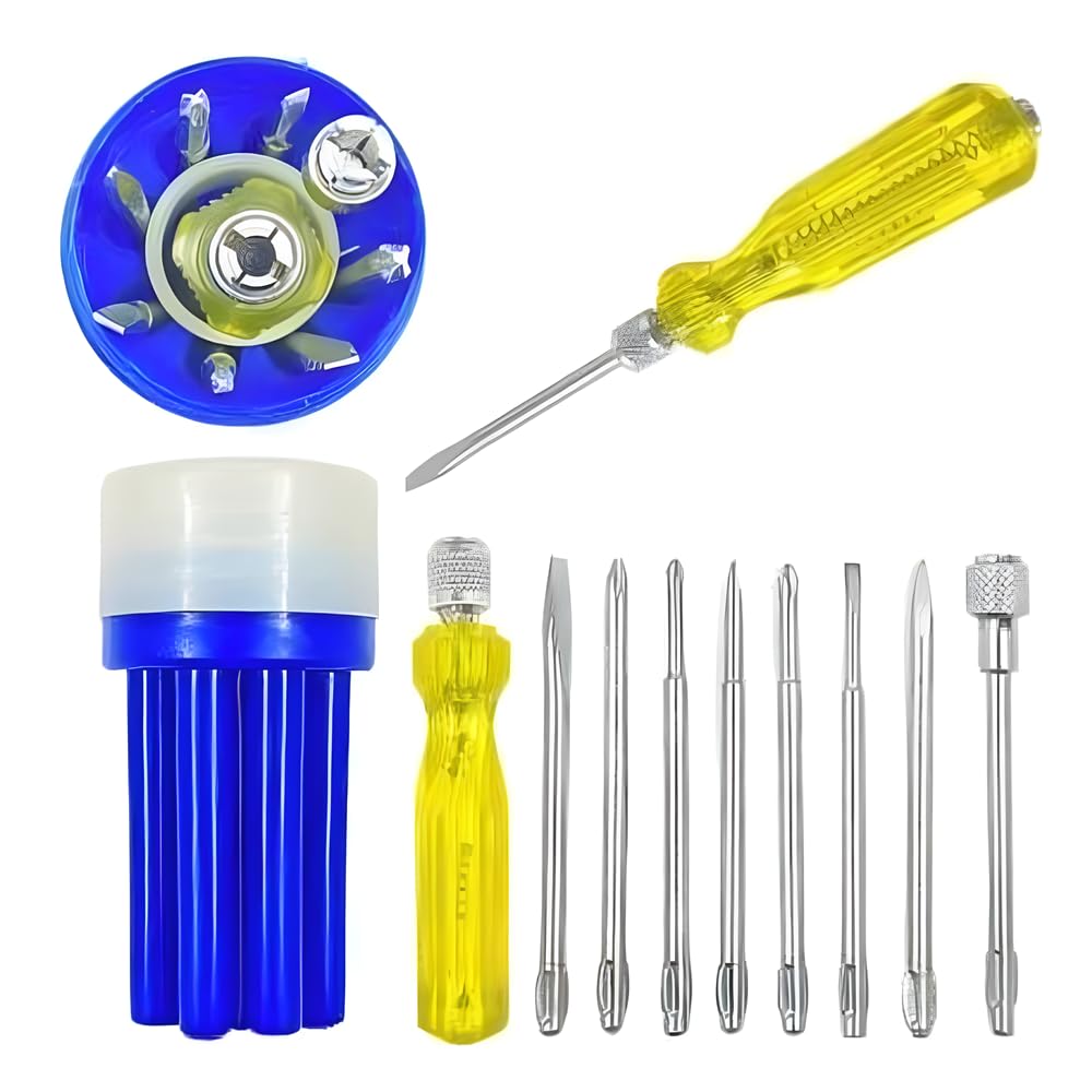 R&D 8-in-1 Screw Driver Kit With 3 Flat Blades, 3 Phillips Head, 1 ...