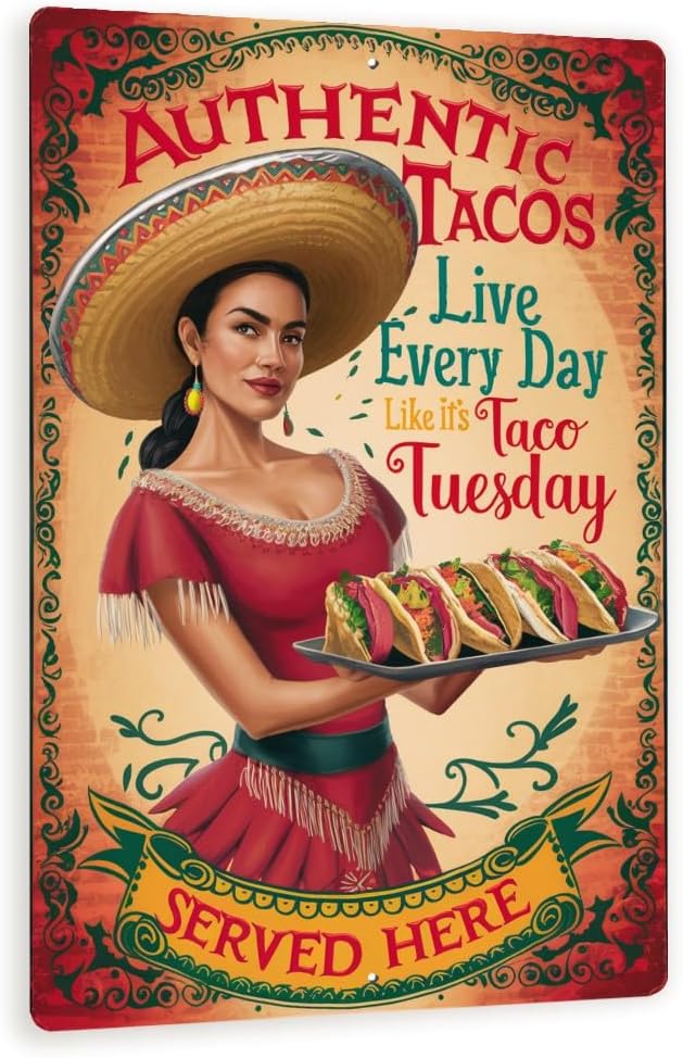 Amazon.com: Vibrant "Authentic Tacos - Live Every Day Like It's Taco ...