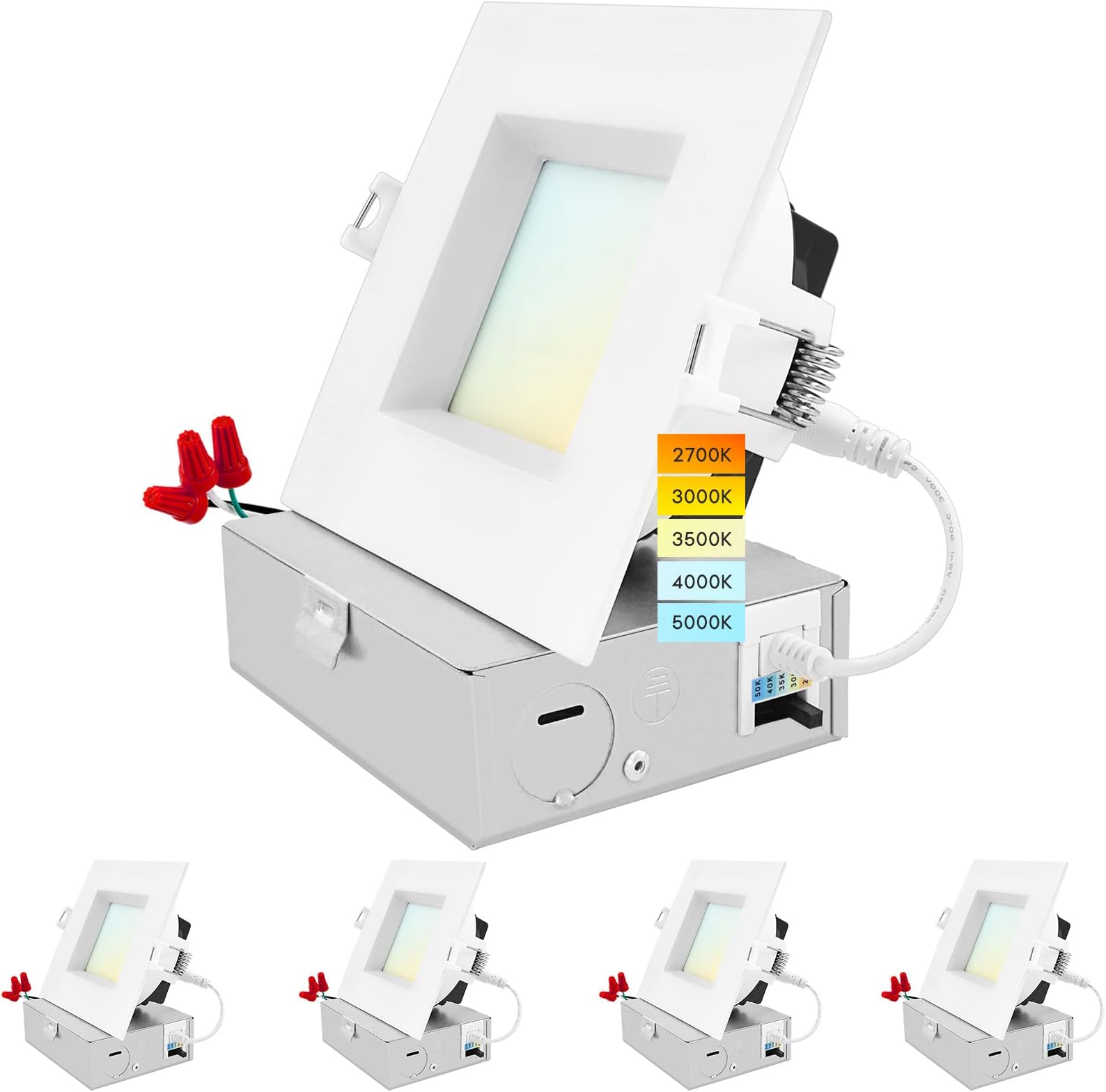 LUXRITE 4 Inch Square LED Recessed Ceiling Light with Junction Box, 15W ...