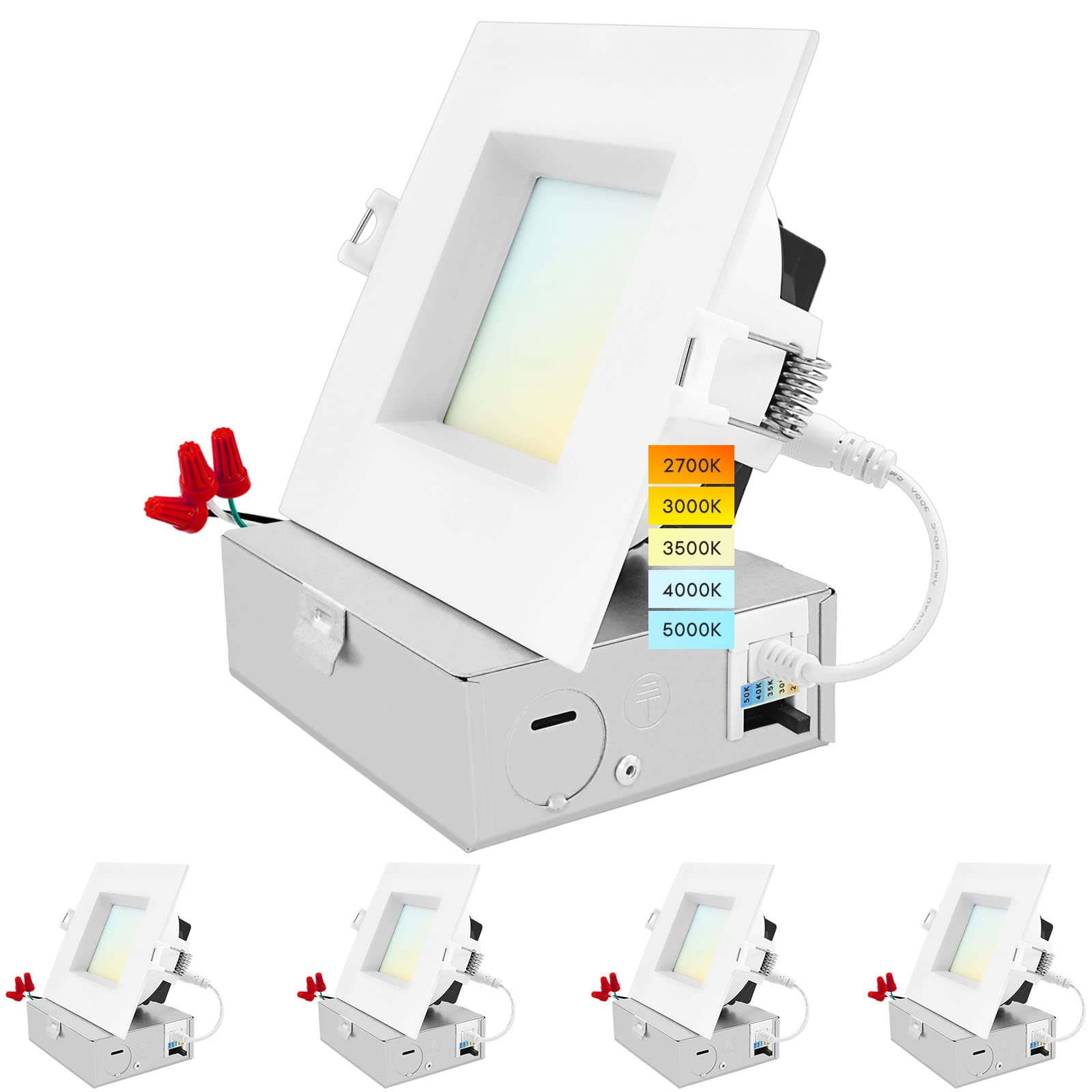 LUXRITE 4 Inch Square LED Recessed Ceiling Light with Junction Box, 15W ...