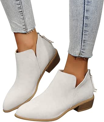 Amazon.com: Boots for Women Low Heel Retro V Cutout Comfy Short Boots ...