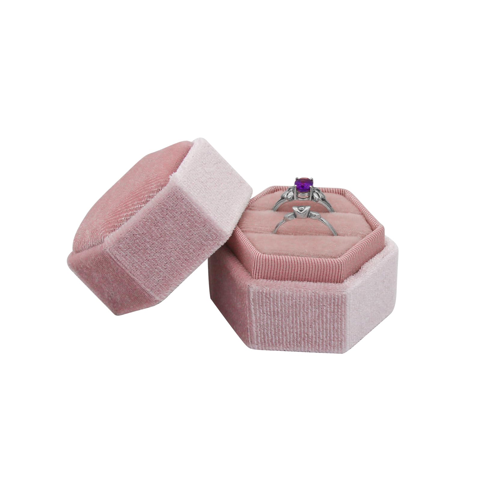 Amazon.com: WisePoint Velvet Ring Box, Hexagon Wedding Ring Box Storage Ring Holder with Double ...
