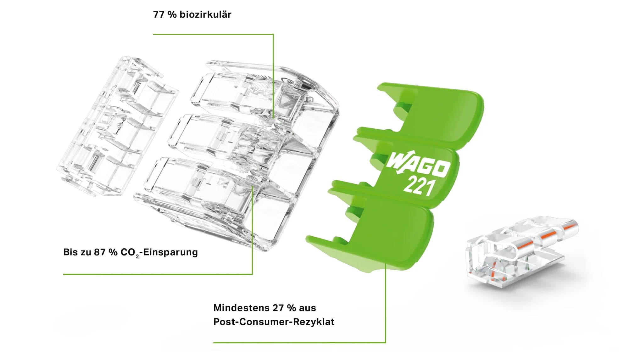 WAGO Green Range Terminal Block 3-Wire, to 4 mm, Splicing Connectors 3 ...