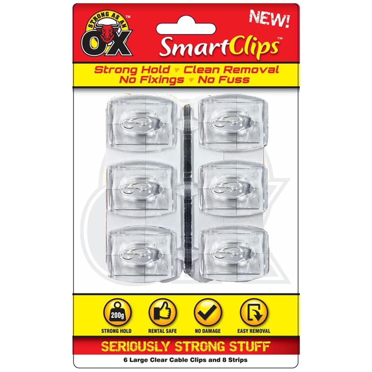 Strong as an Ox SmartClips Large Self Adhesive Transparent Clips, Pack ...