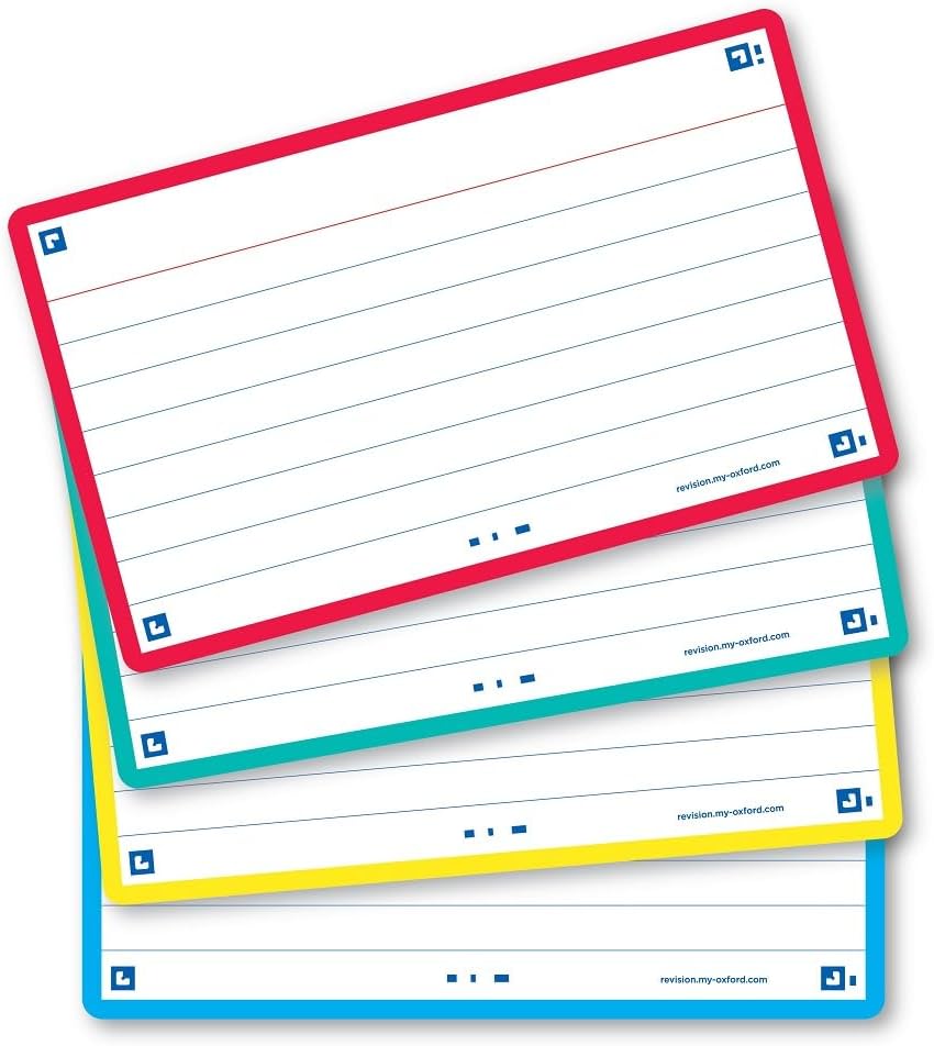 Oxford Flash Cards, Revision Cards, Assorted Colours, Ruled, 7.5 x 12.5 ...