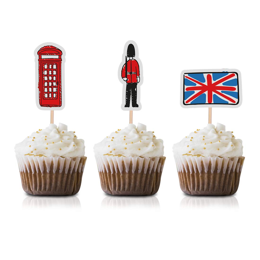 London Cupcake Toppers Picks, 24-Pack Baby Shower Or Birthday British ...