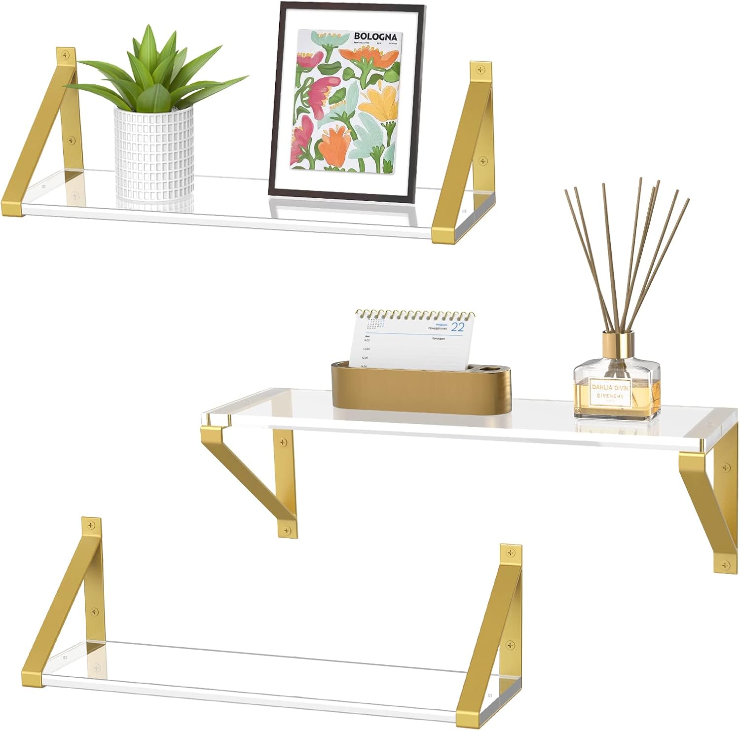 Amazon.com: Cilinta Clear Shelves, Gold Floating Shelves Wall Mounted ...
